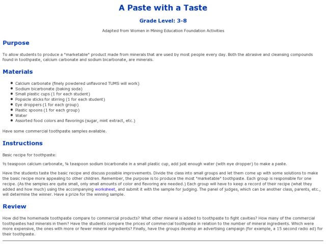 A Paste With a Taste Lesson Plan for 3rd - 8th Grade | Lesson Planet