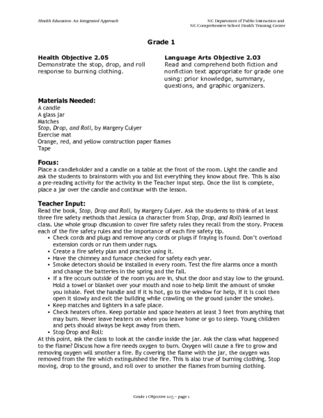 Stop, Drop, and Roll Lesson Plan for All Grades | Lesson Planet